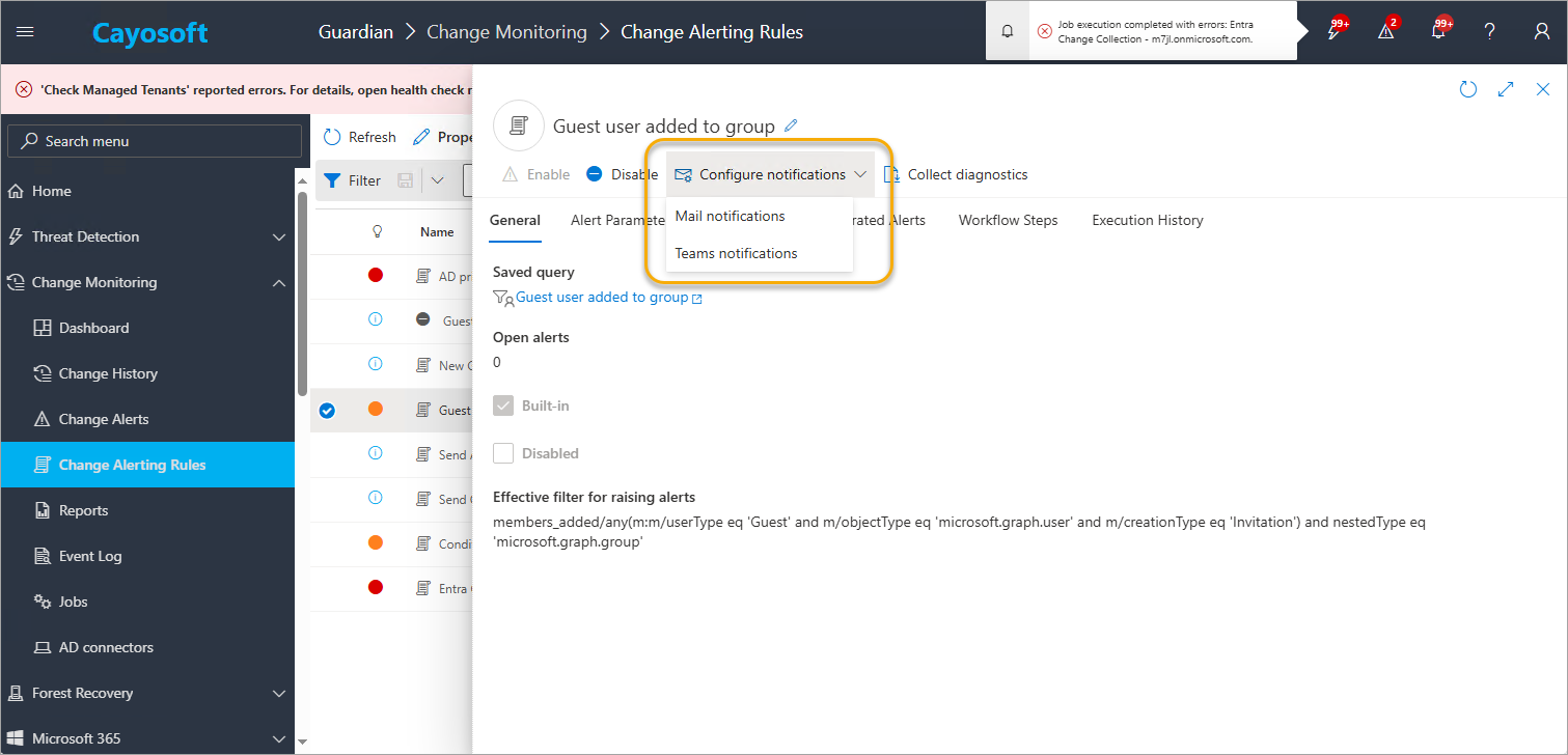 Change Monitoring: Alerting – Cayosoft Help Center